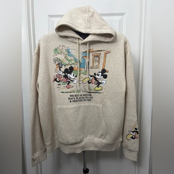 Disney | Jackets & Coats | Disney Beige Hoodie With Mickey And Minnie ...